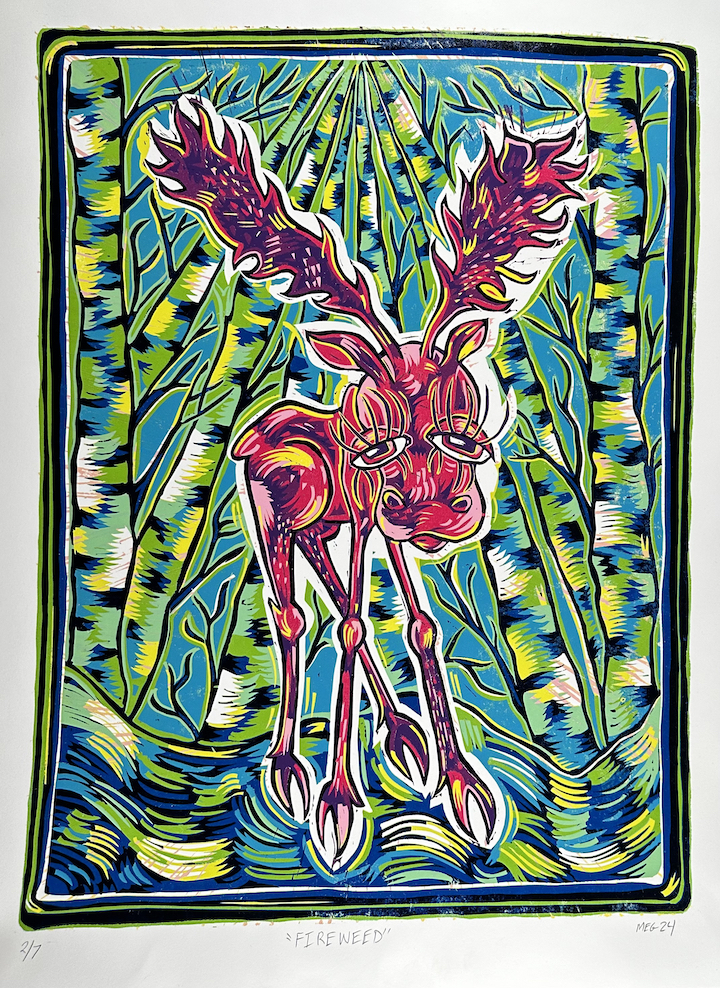 “FIREWEED” linocut relief print 18″x24″- 2 block hand carved ...